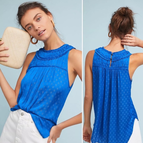 Maeve | Tops | Maeve By Anthropologie Womens Blue Polka Dot Pleated ...